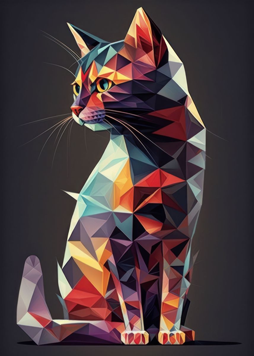 'Geometry of a Cat' Poster, picture, metal print, paint by Usama Design ...