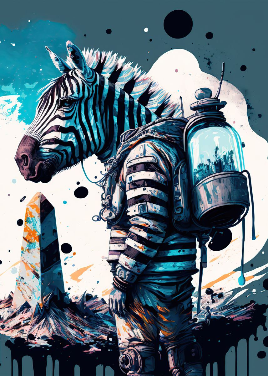 'Zebra astronaut' Poster, picture, metal print, paint by Atlas Mcguire ...