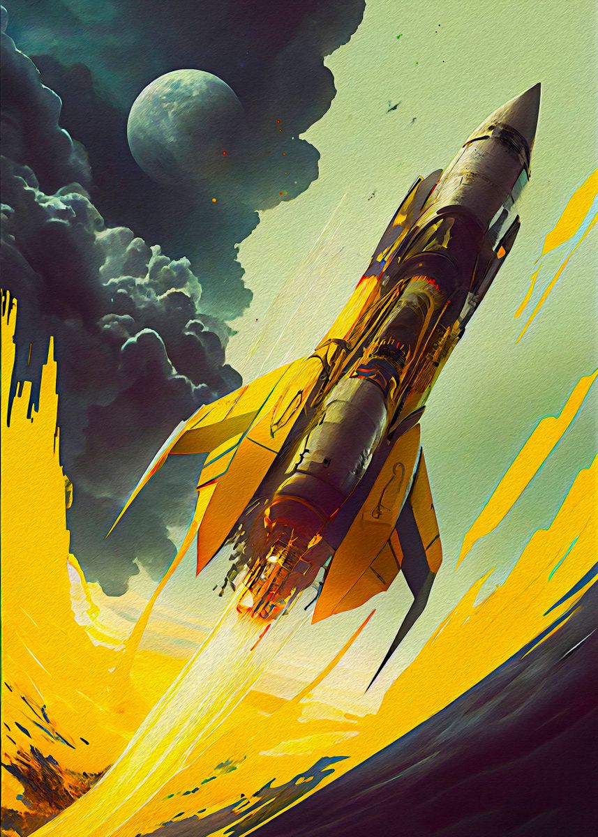 'Dynamic Space Ship Launch' Poster, picture, metal print, paint by ...