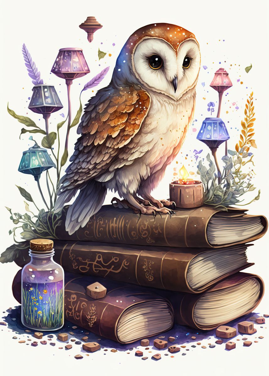 'owl standing book' Poster, picture, metal print, paint by Desiree ...