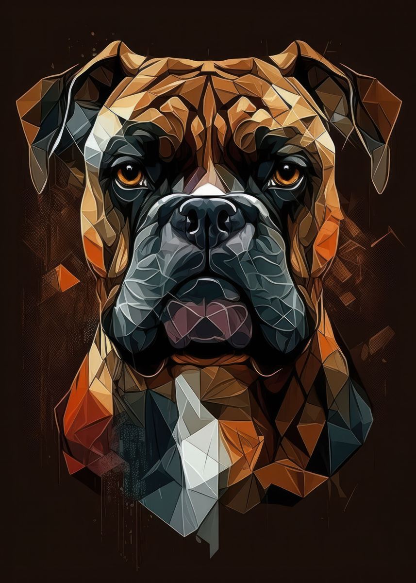 'Geometric Boxer Dog Design' Poster, picture, metal print, paint by ...