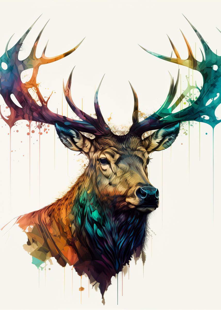 'watercolour deer' Poster, picture, metal print, paint by Raheel Hollis ...