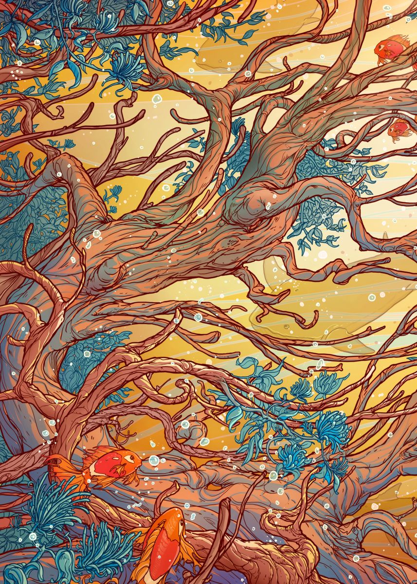 'Fishtree' Poster, picture, metal print, paint by Michal Dziekan | Displate