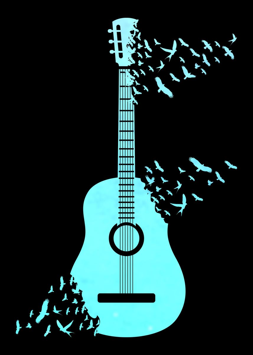 'Acoustic Guitar Birds' Poster, picture, metal print, paint by ...