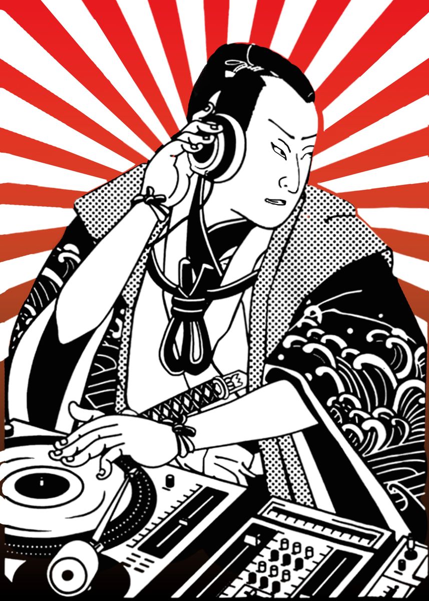 'Samurai DJ' Poster, picture, metal print, paint by М Dam | Displate