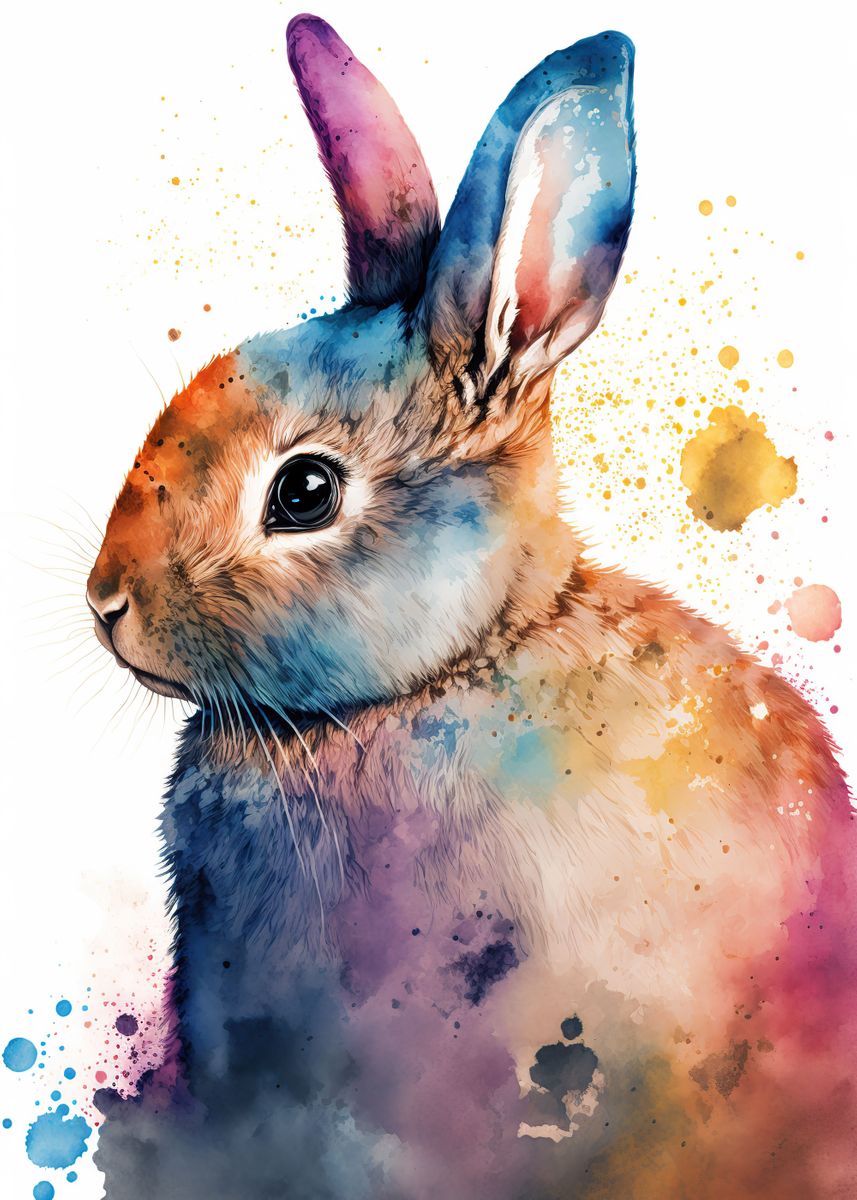 'watercolor rabbit' Poster, picture, metal print, paint by Elly Rodgers ...