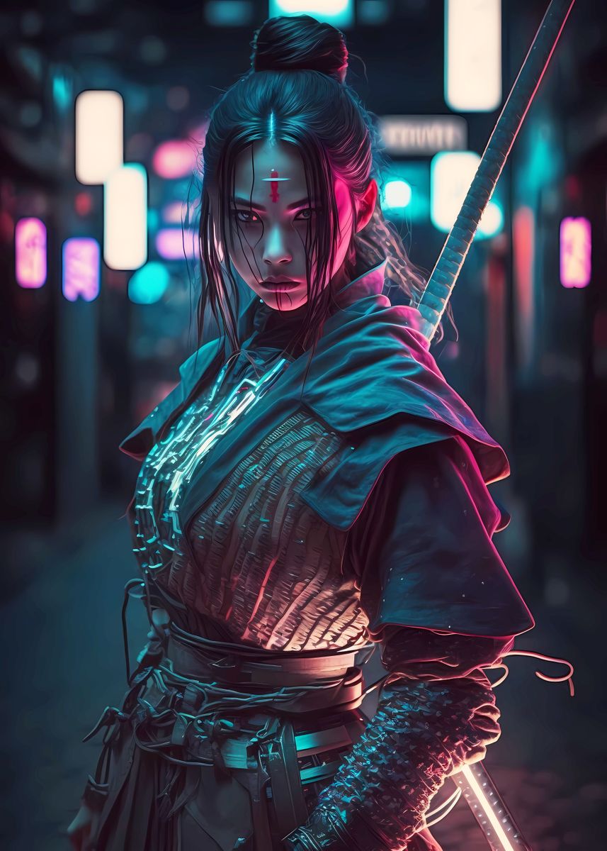 'Cyberpunk assassin girl' Poster, picture, metal print, paint by Jiri ...