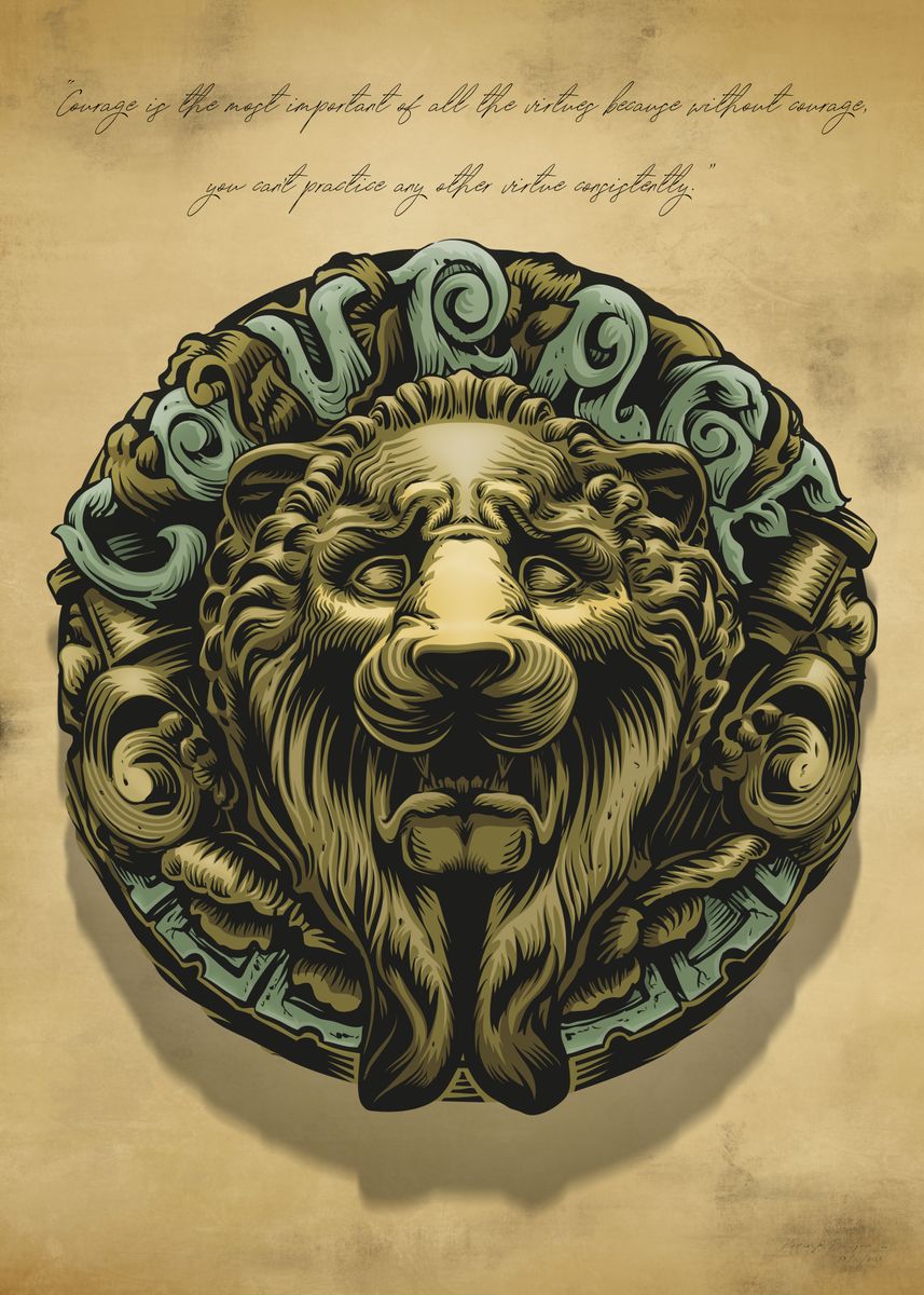 'Lion Crest Courage' Poster, picture, metal print, paint by Rodrigo ...