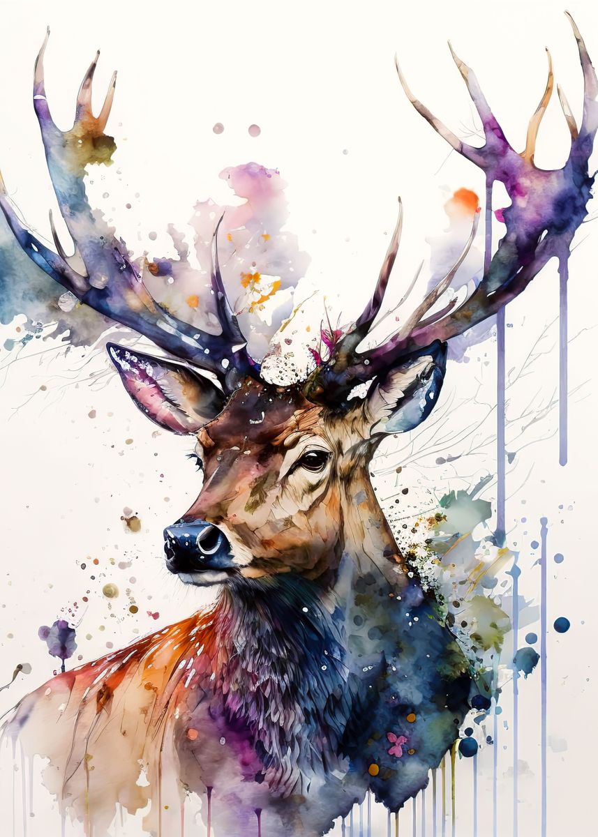 'watercolour deer' Poster, picture, metal print, paint by Raheel Hollis ...