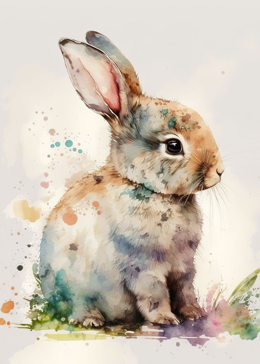 'watercolor rabbit' Poster, picture, metal print, paint by Elly Rodgers ...