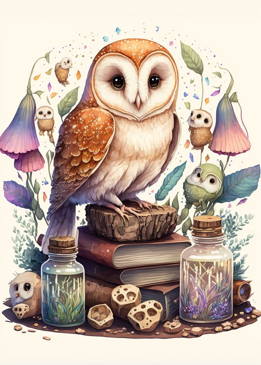 'owl standing book' Poster, picture, metal print, paint by Desiree ...