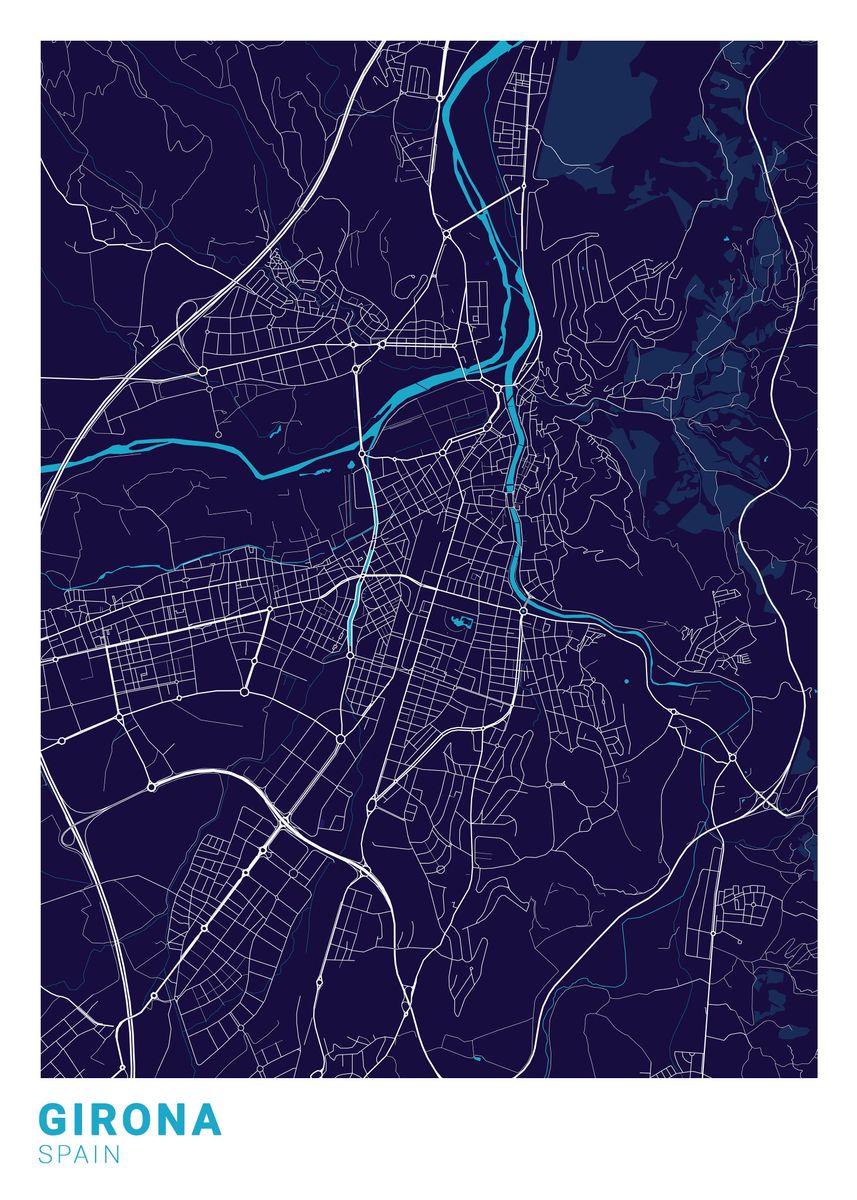 'Girona City Map' Poster, picture, metal print, paint by Trulaf Design ...