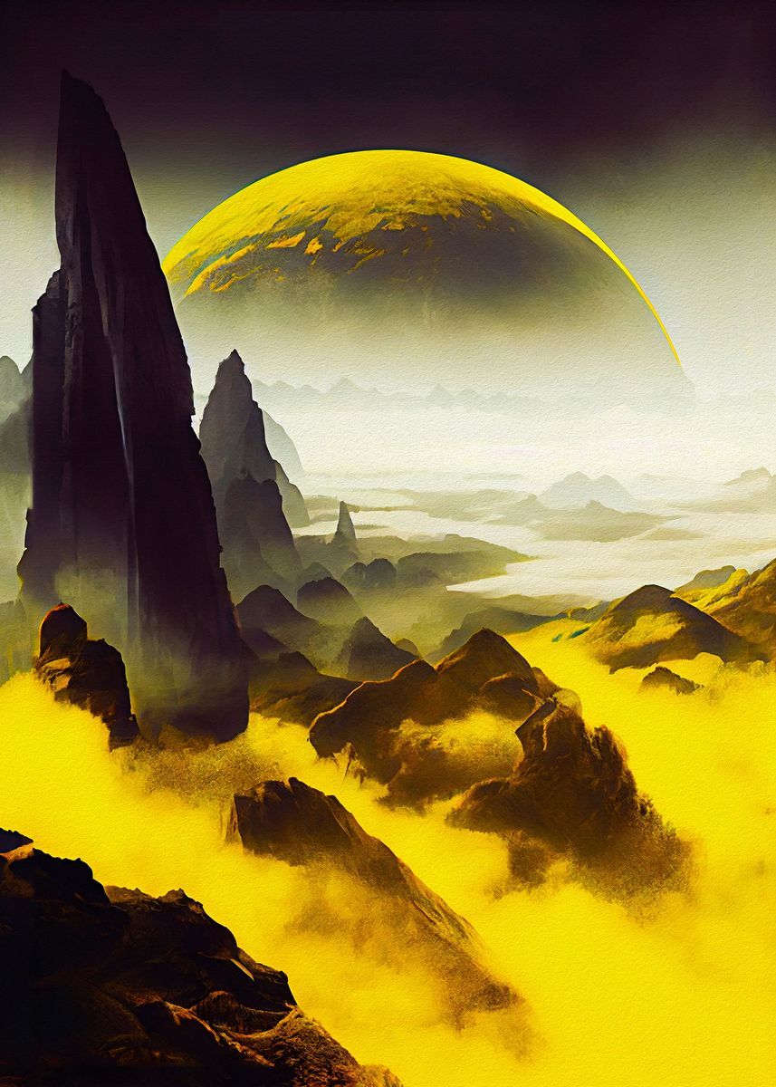 'Yellow Space Fog' Poster, picture, metal print, paint by David Aron ...