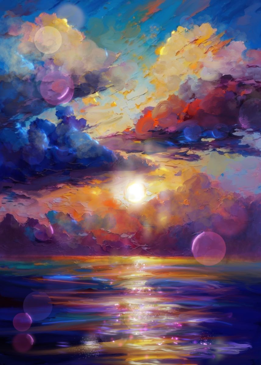 'Sunset on the Lake' Poster, picture, metal print, paint by Charles ...