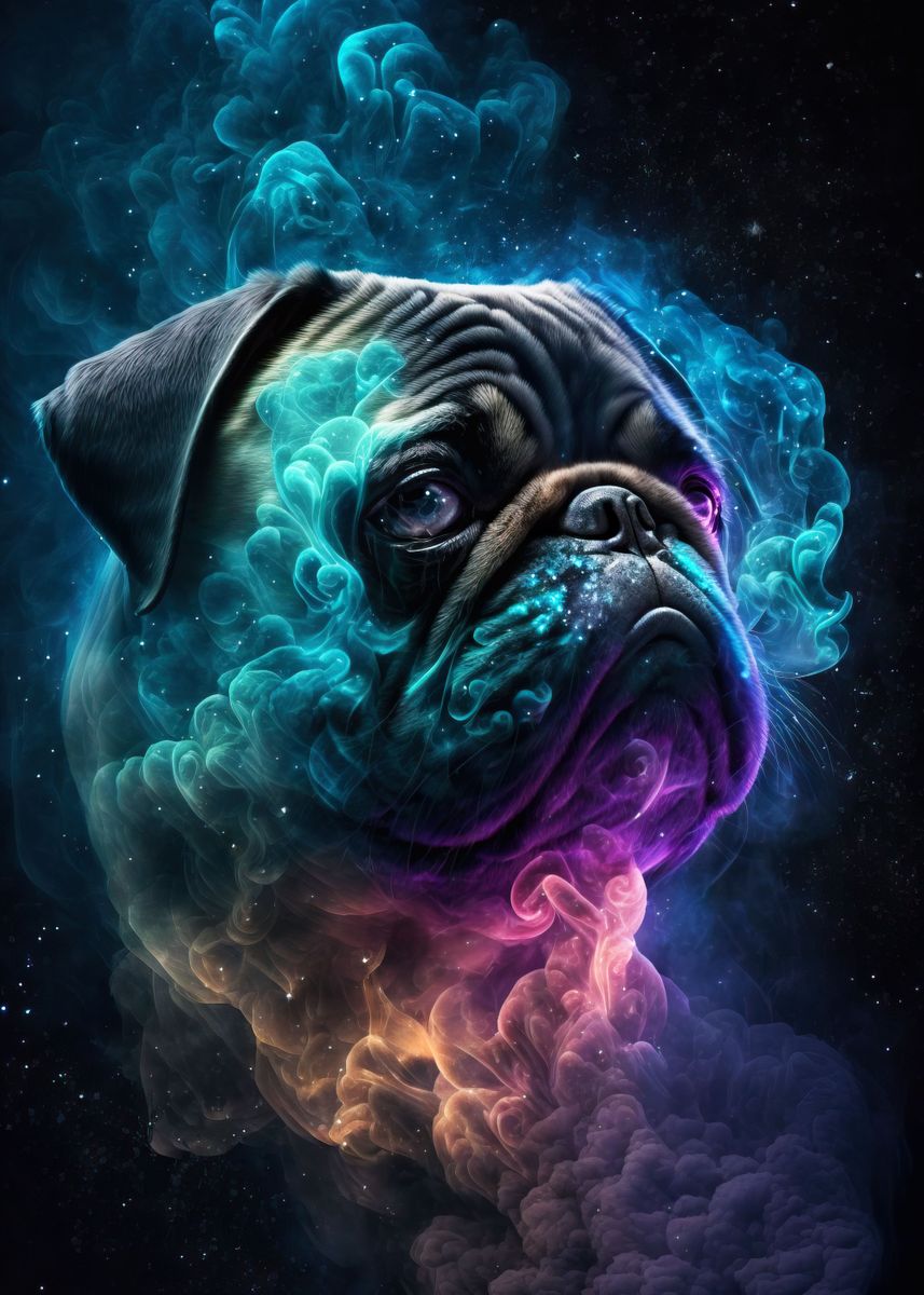 'Pug galaxy' Poster, picture, metal print, paint by Vitaliy Klimenko ...