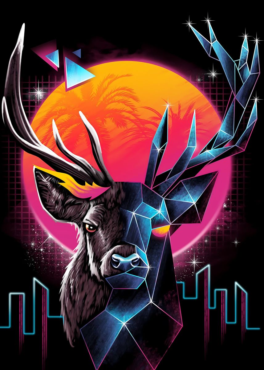 'Deer Retro Art' Poster, picture, metal print, paint by Lunaxys Artwork ...