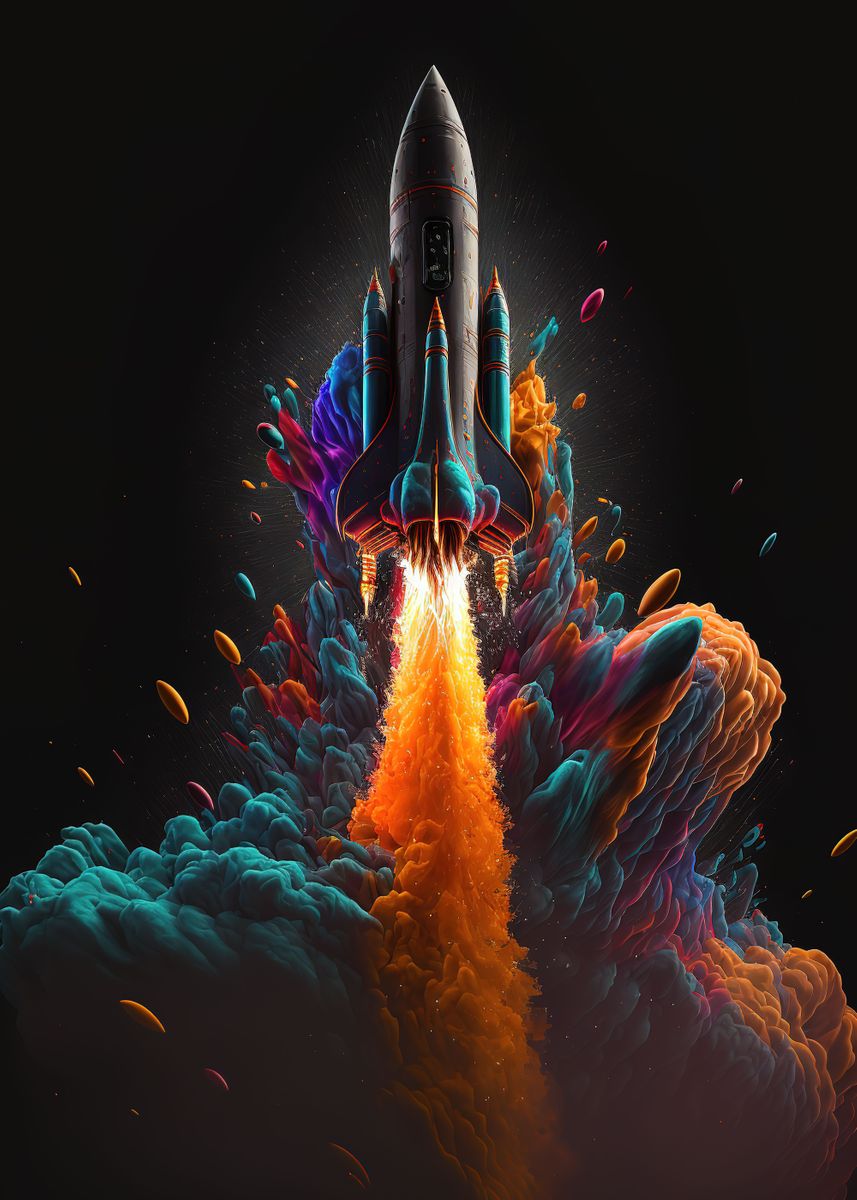 'Space Launch Rocket Clouds' Poster, picture, metal print, paint by ...