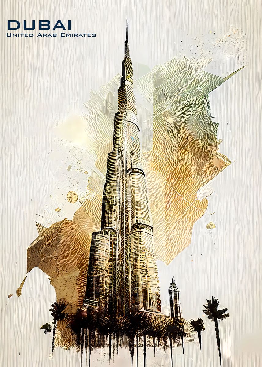 'Dubai Skyline Poster Art' Poster, picture, metal print, paint by Omar ...