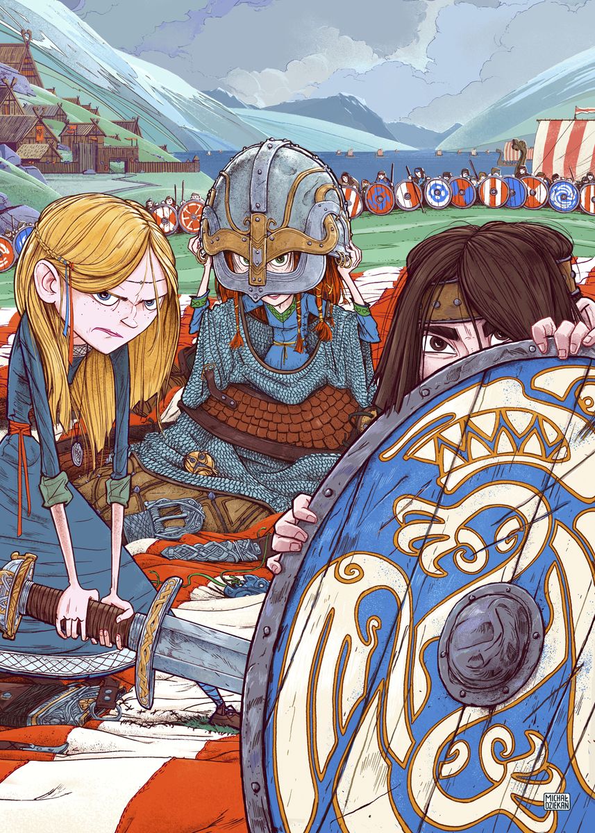 'Viking kids' Poster, picture, metal print, paint by Michal Dziekan ...