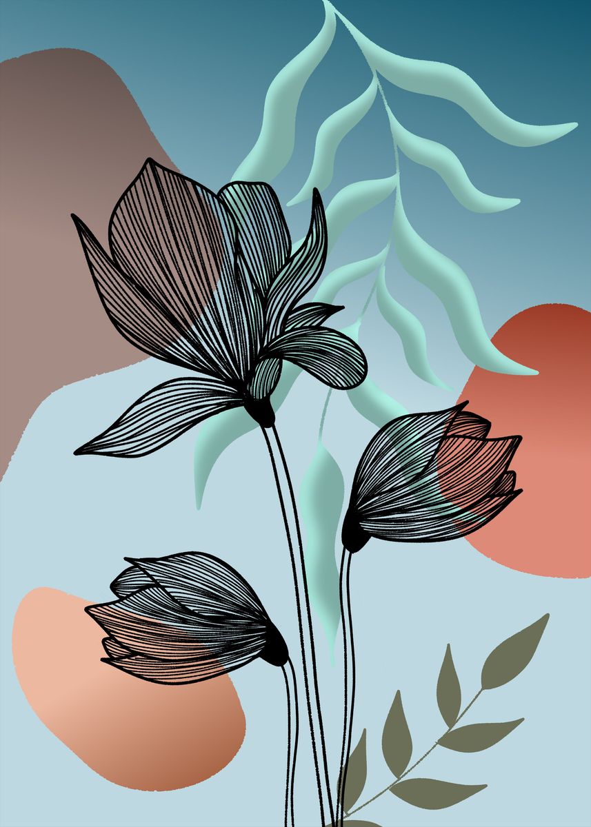 'Flower Buds Line Art' Poster, picture, metal print, paint by Fateh ...