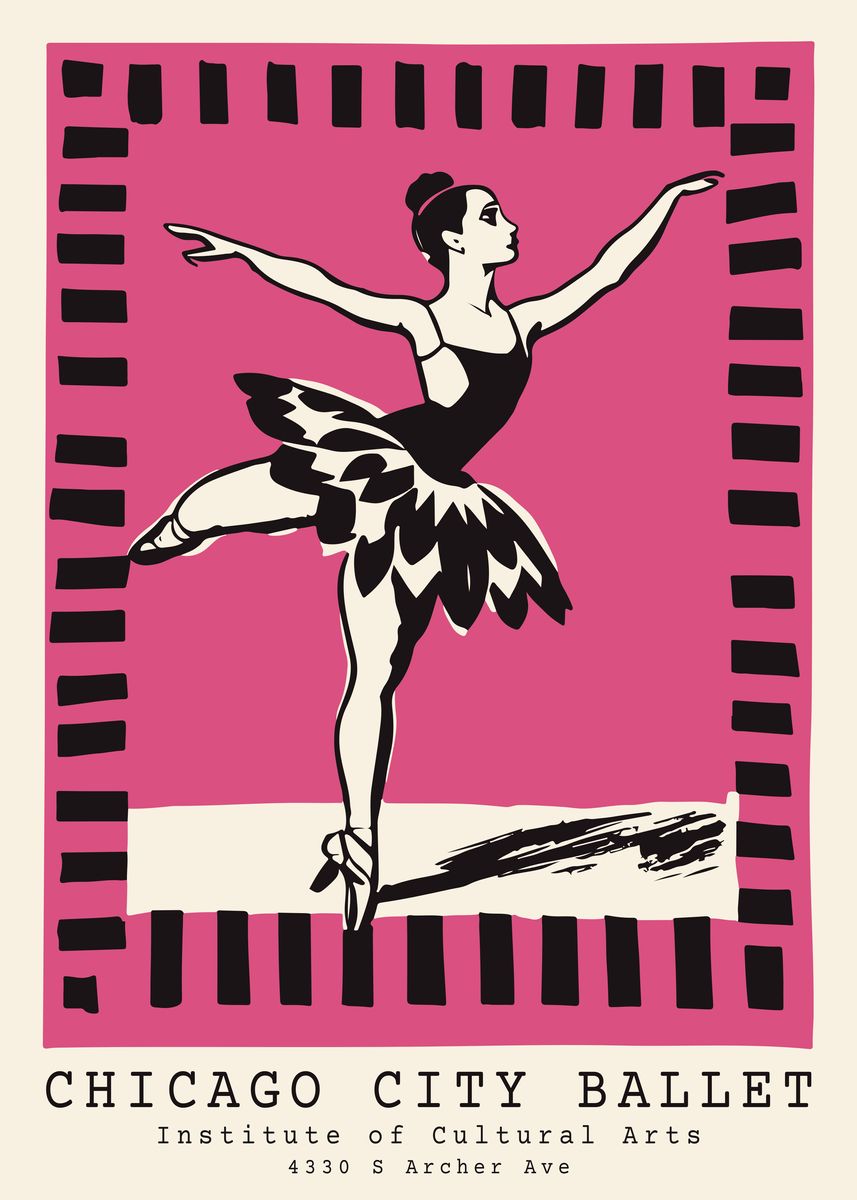 'Retro Chicago City Ballet' Poster, picture, metal print, paint by BluePinkPanther | Displate