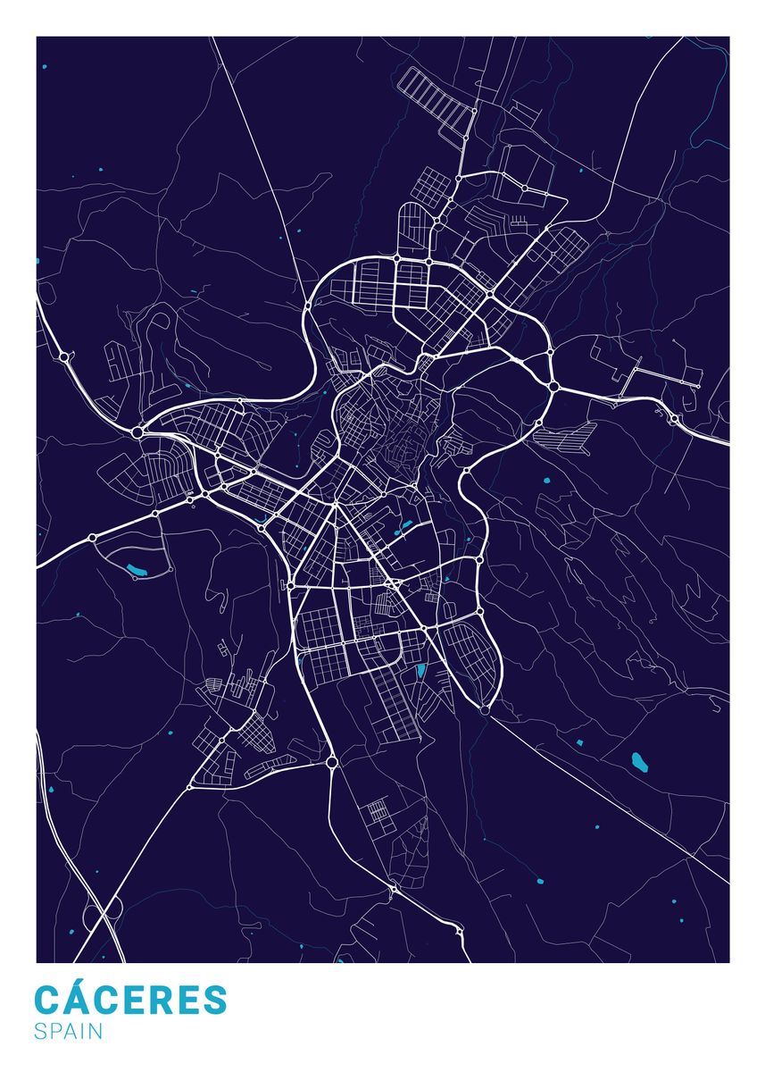 'Caceres City Map' Poster, picture, metal print, paint by Trulaf Design | Displate