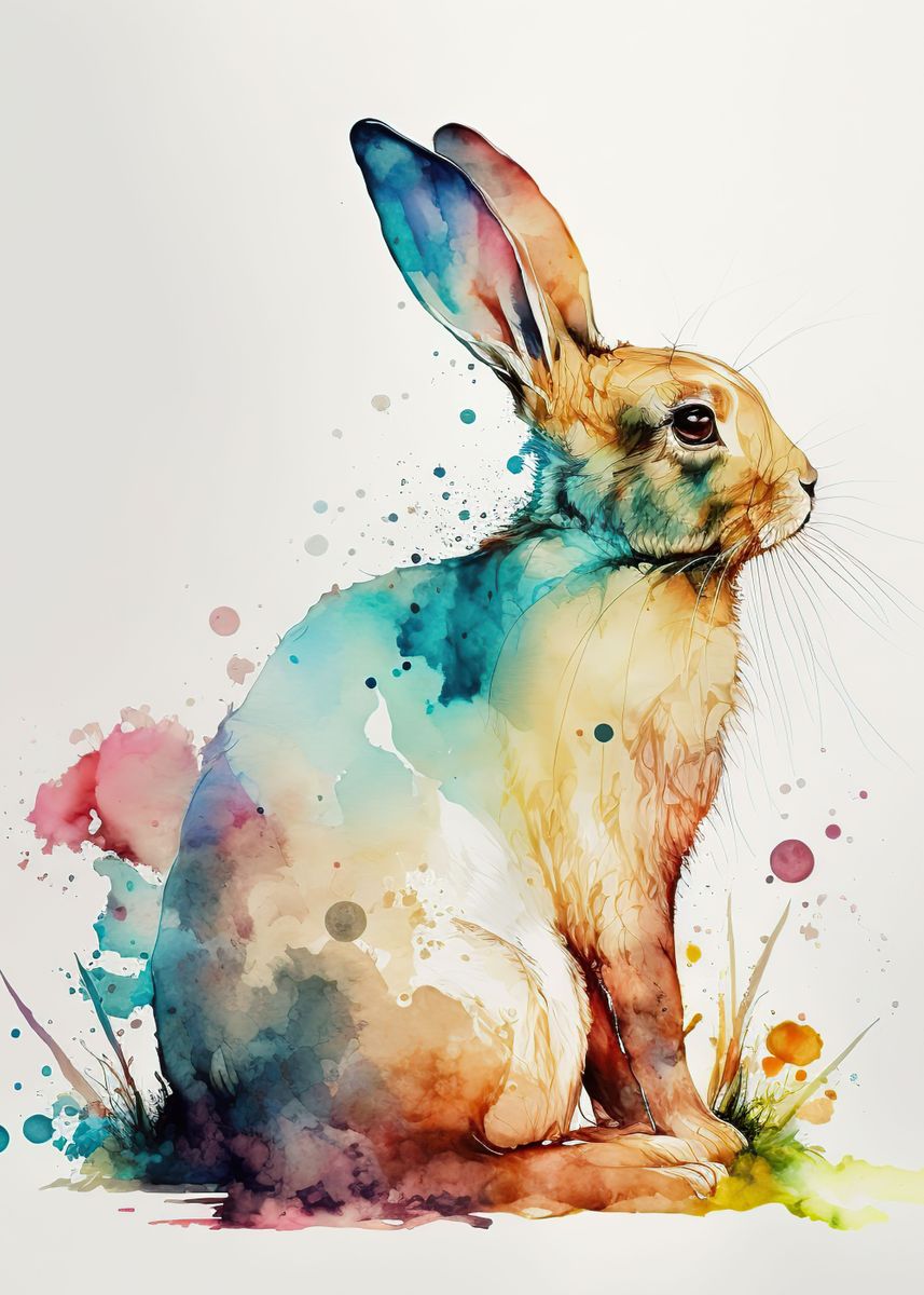 'watercolor rabbit' Poster, picture, metal print, paint by Elly Rodgers ...