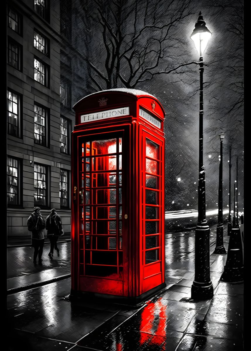 'London Phone Box' Poster, picture, metal print, paint by JON HUGHES ...