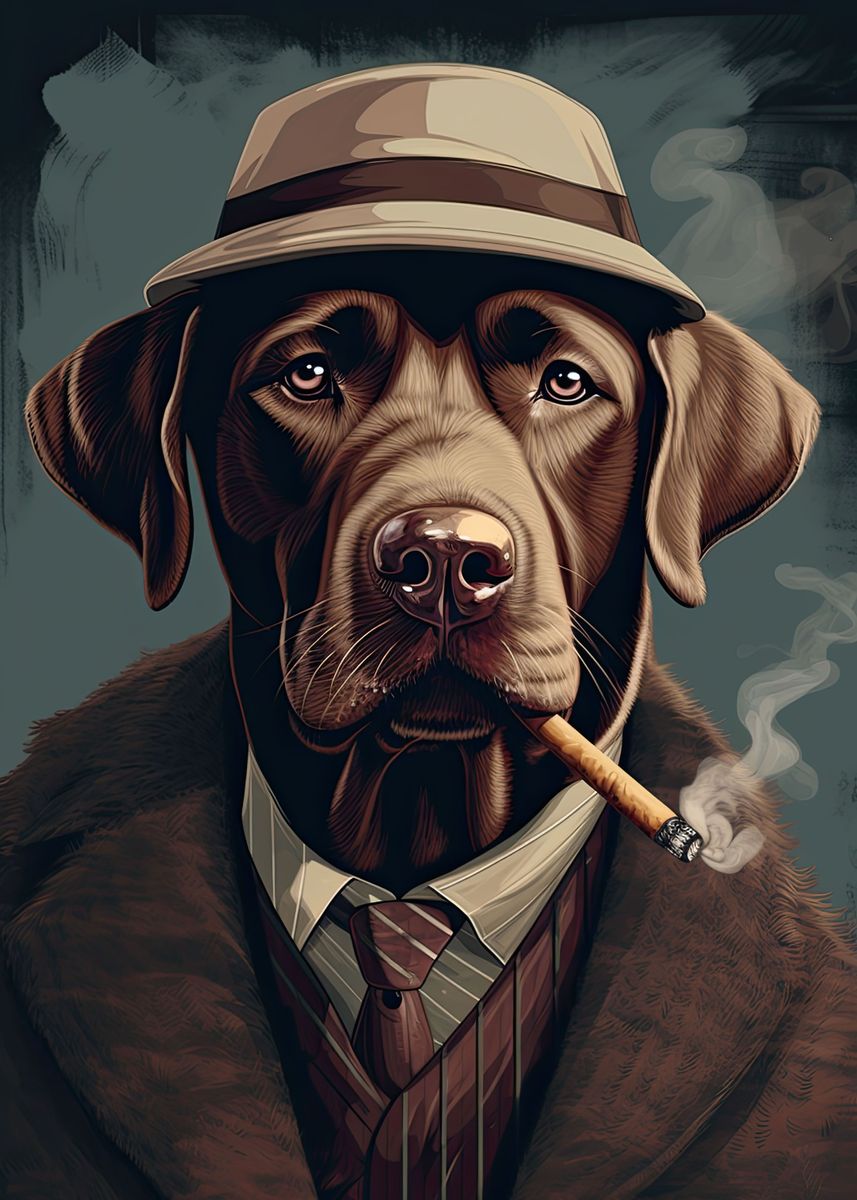 'Brown Labrador Gangster' Poster, picture, metal print, paint by PetPrints | Displate