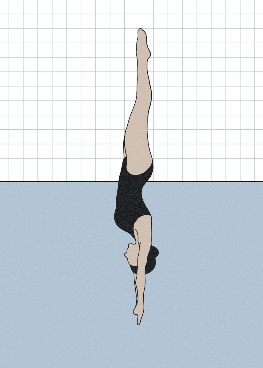 'Swimmer jumping in pool' Poster, picture, metal print, paint by ...