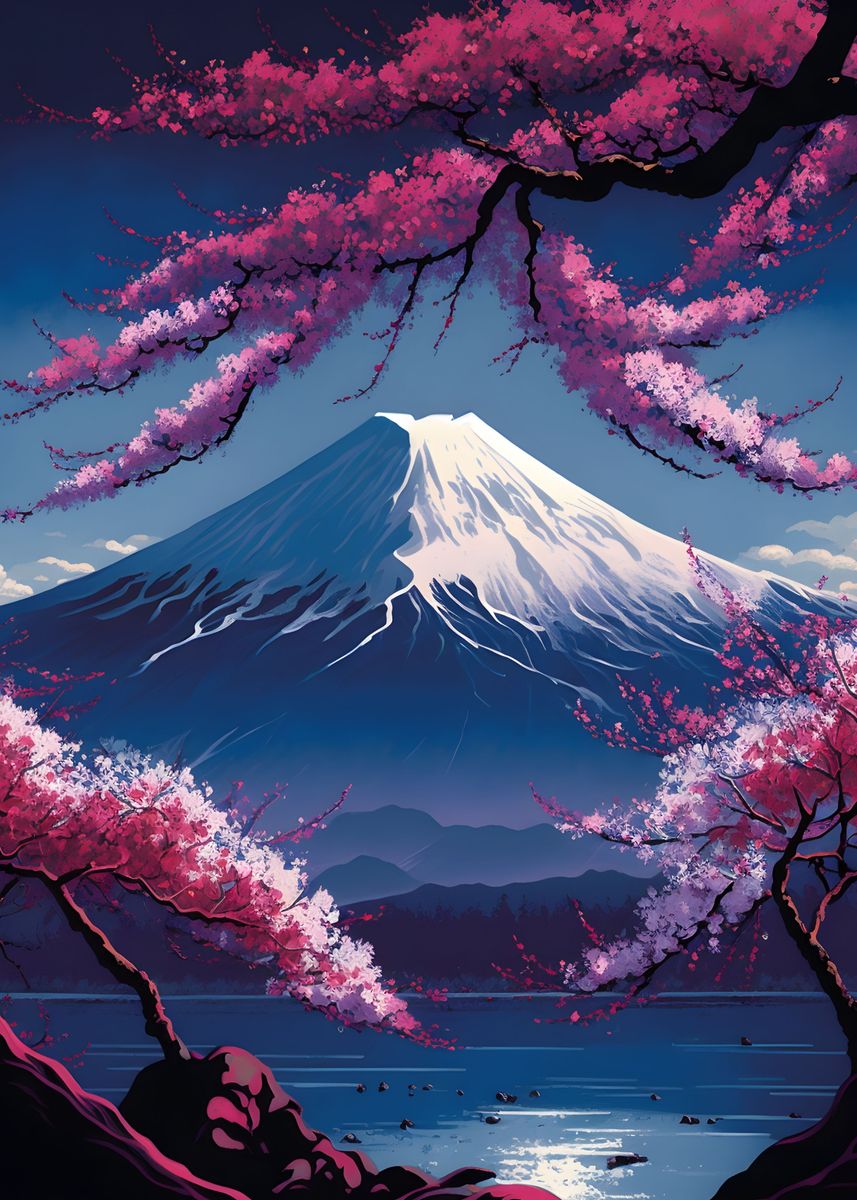 'Japan Mount Fuji Nature' Poster, picture, metal print, paint by Art Jiyuu | Displate