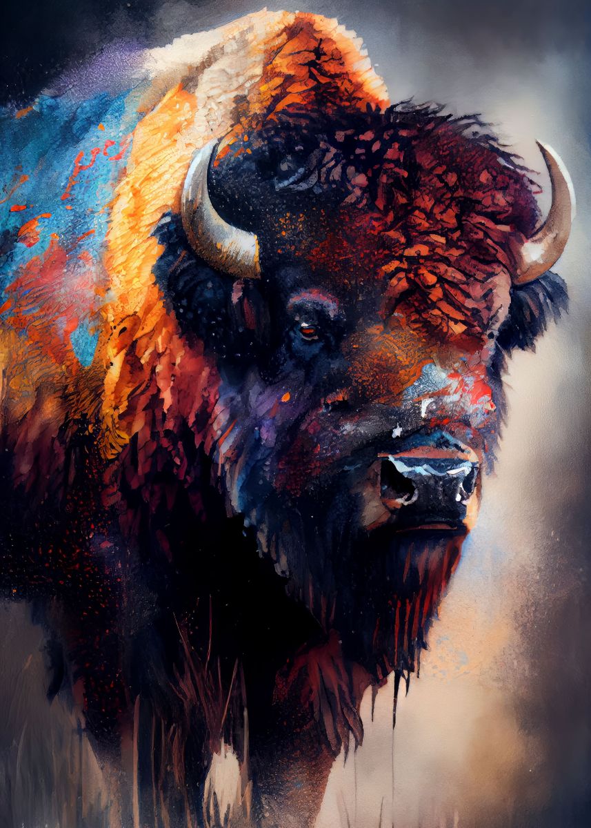 'Bison Ink Painting' Poster, picture, metal print, paint by Scott ...