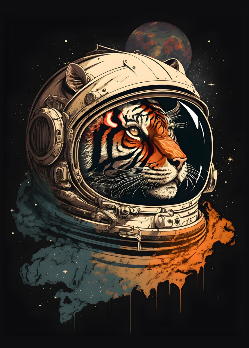 'Tiger Vintage' Poster, picture, metal print, paint by V Styler | Displate