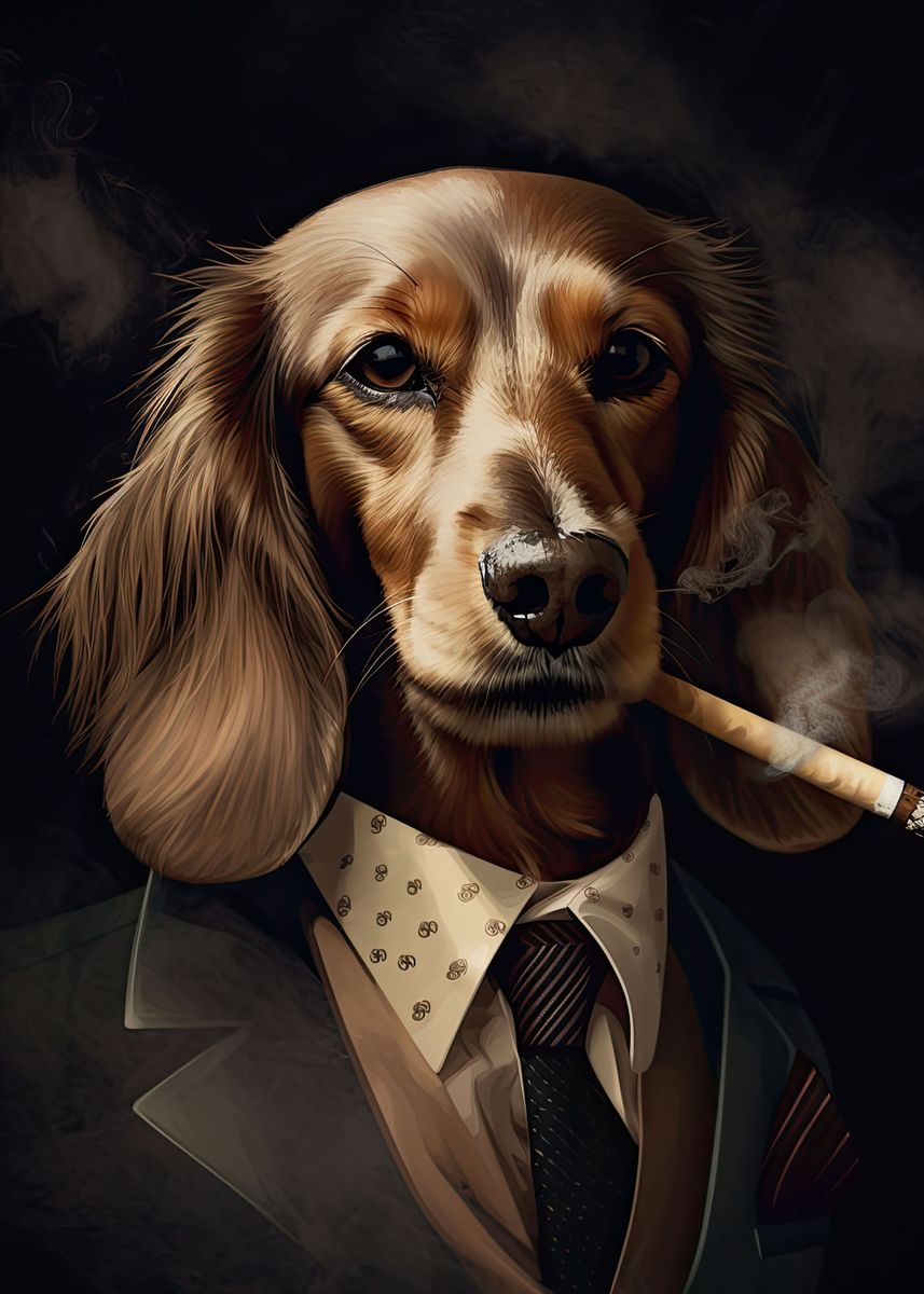 'Cream Dachshund Gangster' Poster, picture, metal print, paint by PetPrints | Displate