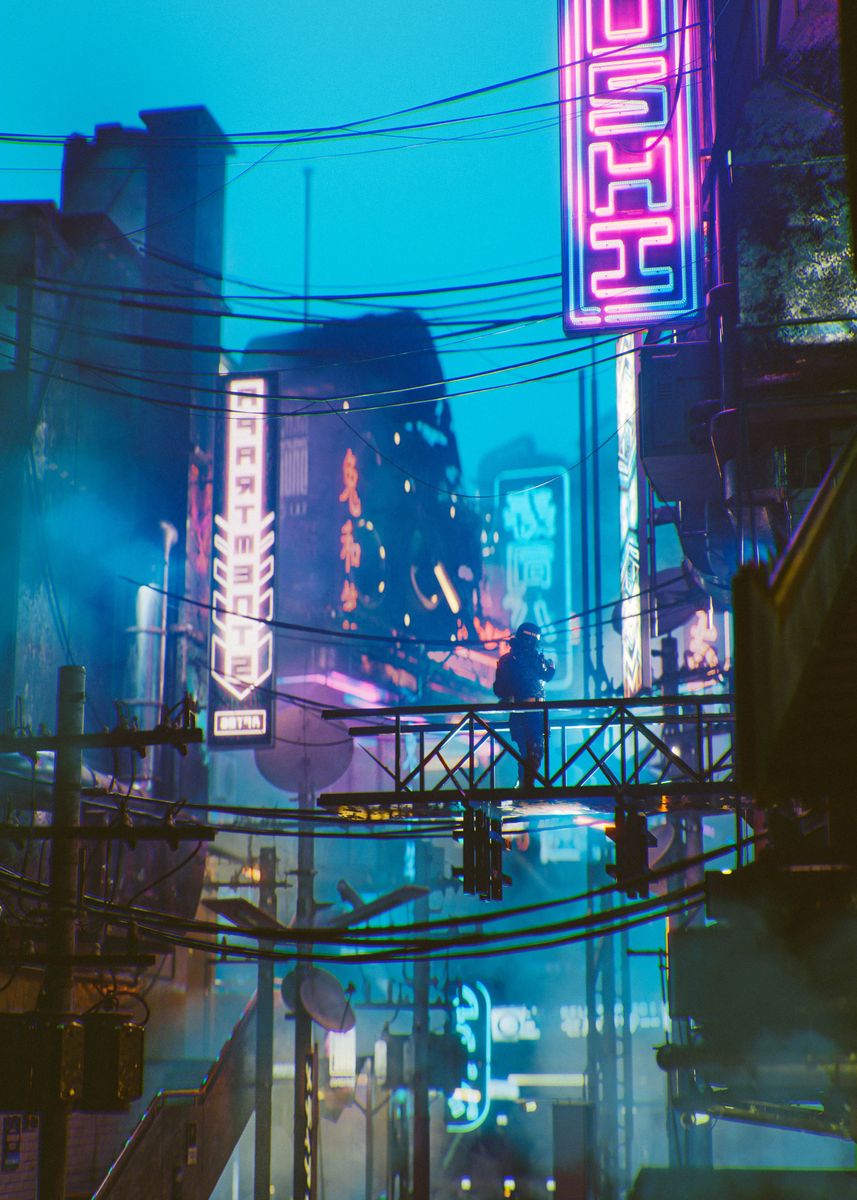 'Cyberpunk City Rise' Poster, picture, metal print, paint by ...