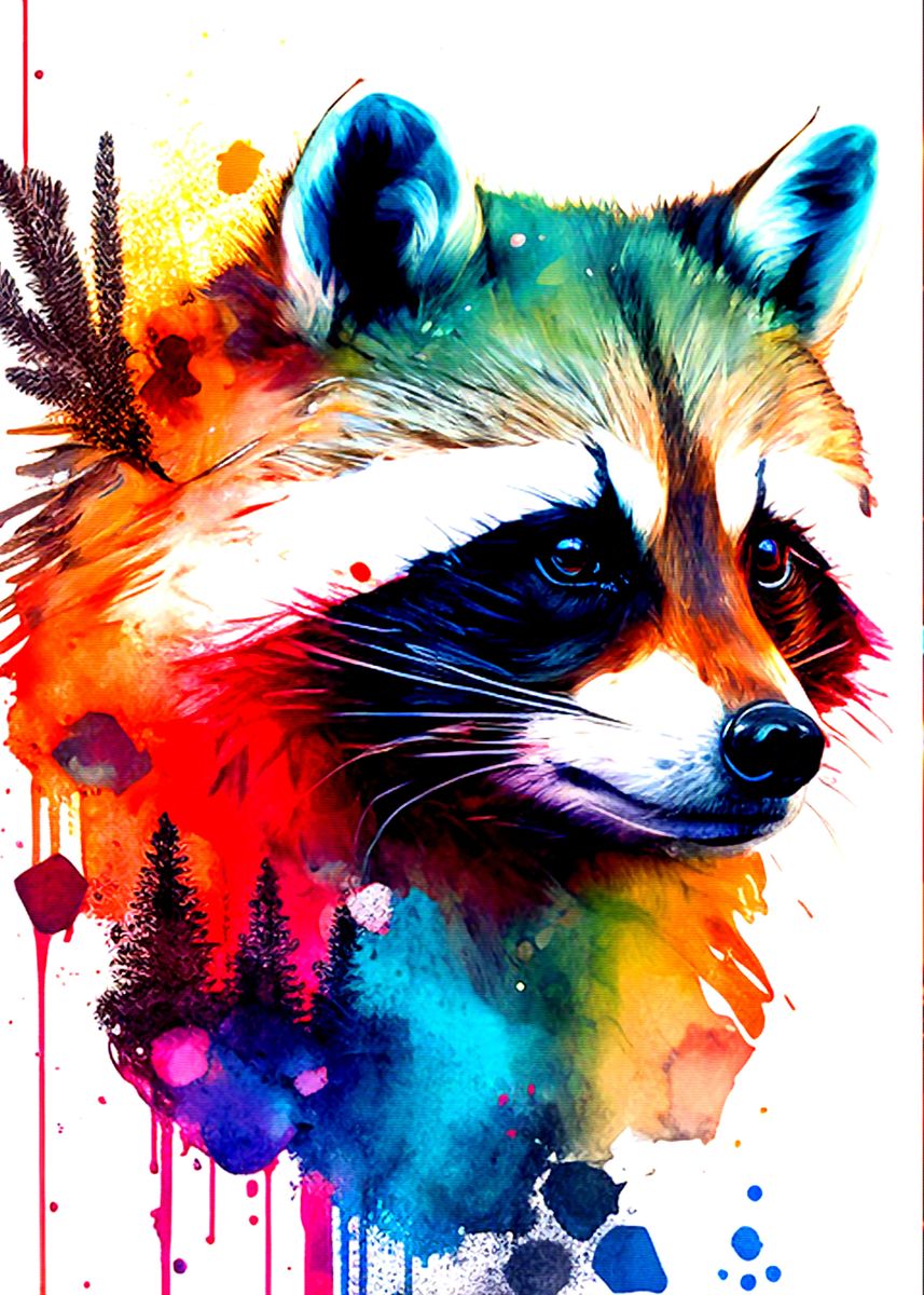 'Raccoon' Poster, picture, metal print, paint by set more | Displate