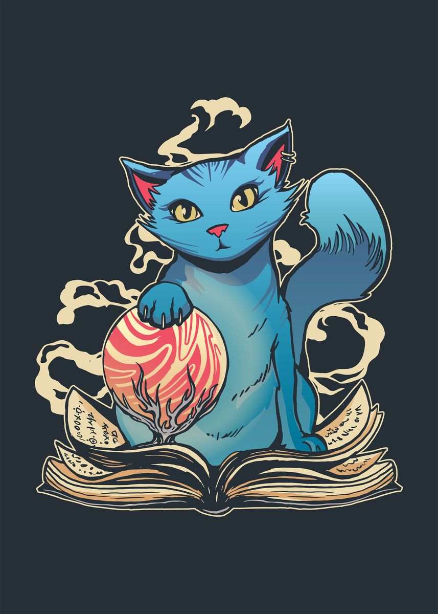'Magical Cat With Book' Poster, picture, metal print, paint by Cool ...