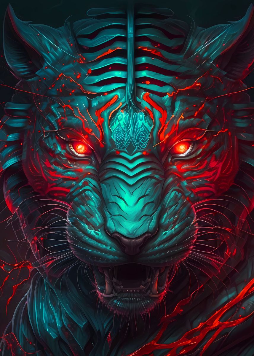 'Blue monster tiger' Poster, picture, metal print, paint by BlackBook ...