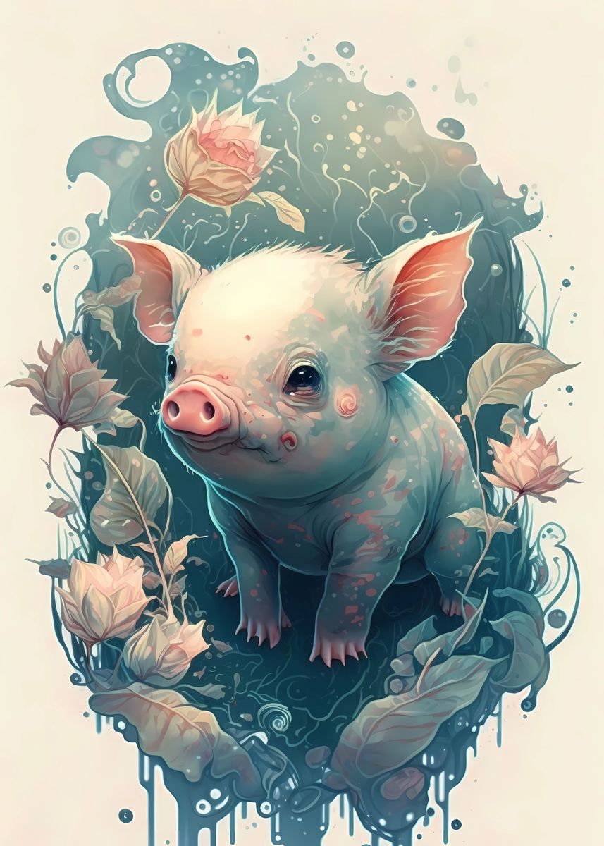 'Sweet Pig' Poster, picture, metal print, paint by Francisco Creative ...