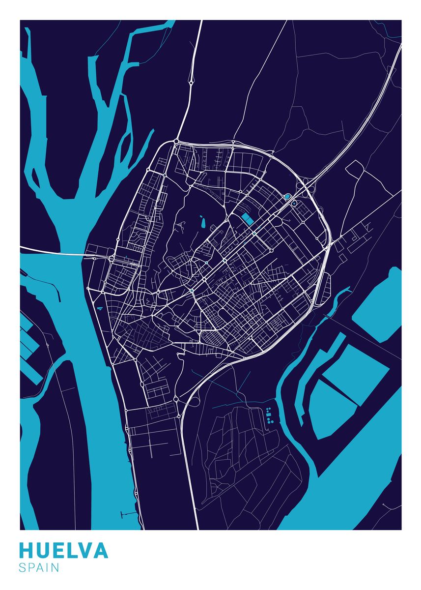'Huelva City Map' Poster, picture, metal print, paint by Trulaf Design | Displate