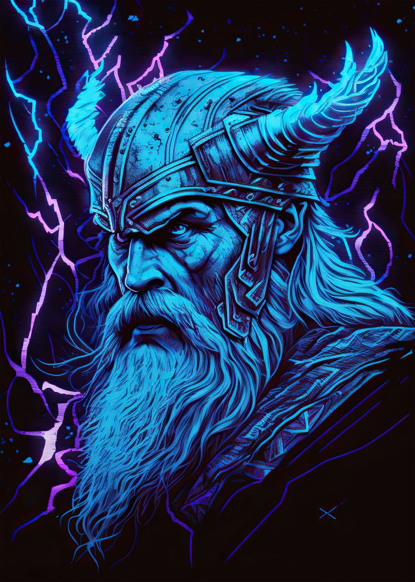'Odin Neon' Poster, picture, metal print, paint by Ladonna | Displate