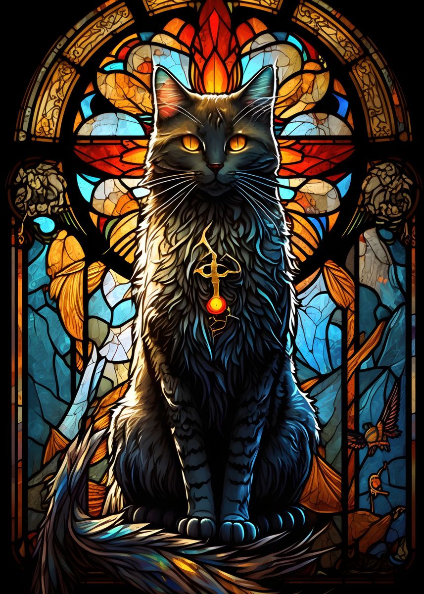 'The Holy Cat Window' Poster, picture, metal print, paint by Muntwalt ...