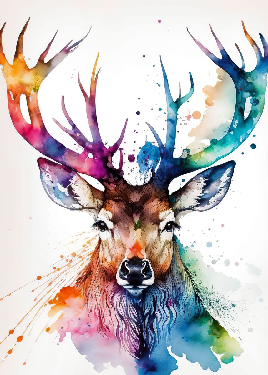 'watercolour deer ' Poster, picture, metal print, paint by Raheel ...