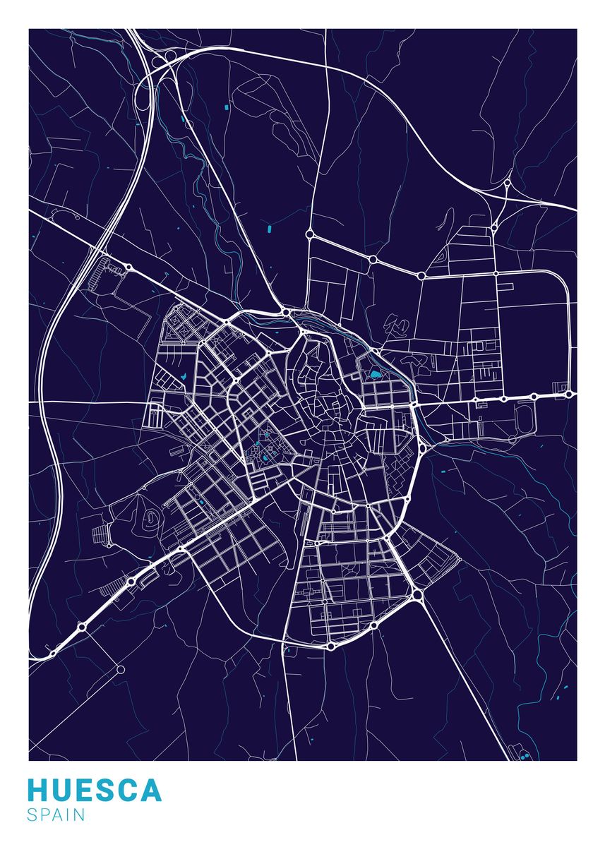 'Huesca City Map' Poster, picture, metal print, paint by Trulaf Design ...