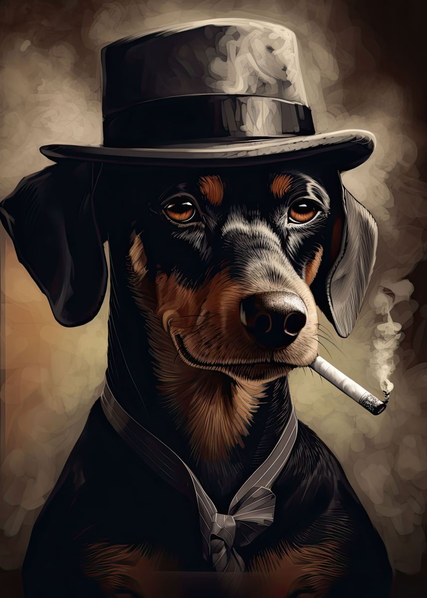 'Dachshund Gangster Suit' Poster, picture, metal print, paint by PetPrints | Displate