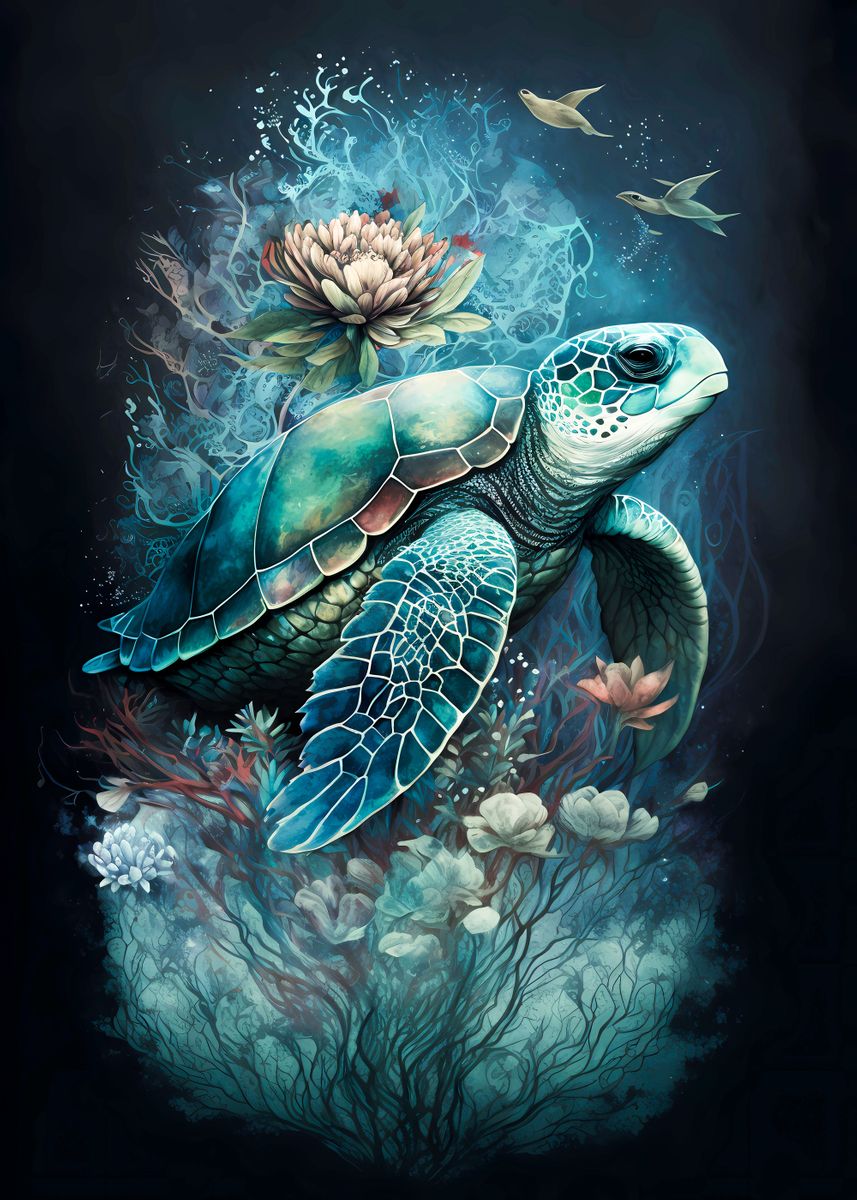 'Dreamlike Turtle' Poster, picture, metal print, paint by Adam Decor ...