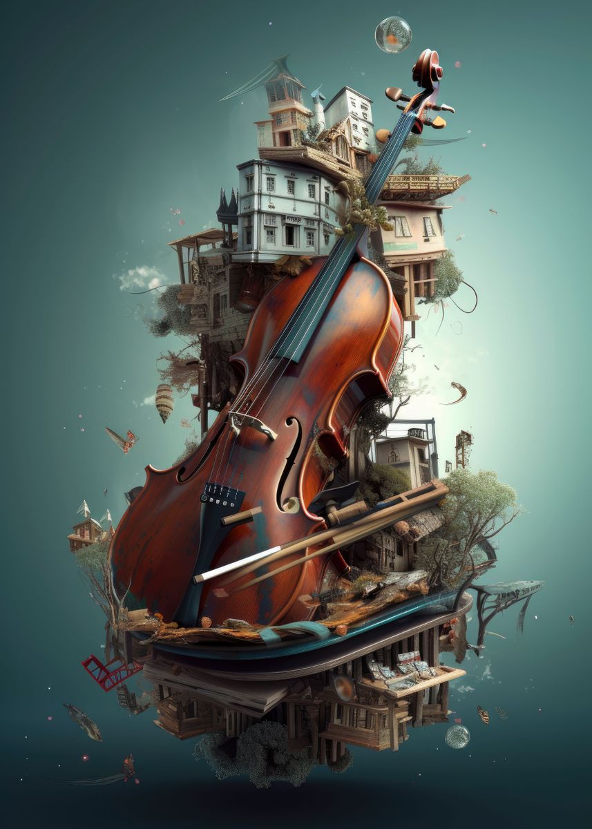 'Violin music graphic art' Poster, picture, metal print, paint by ...