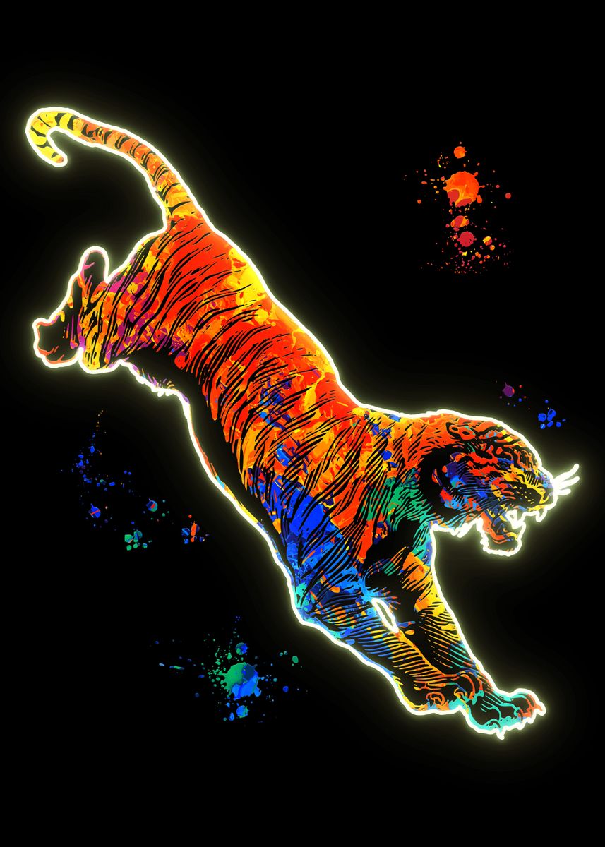 'Neon Water color Tiger' Poster, picture, metal print, paint by Morgan ...