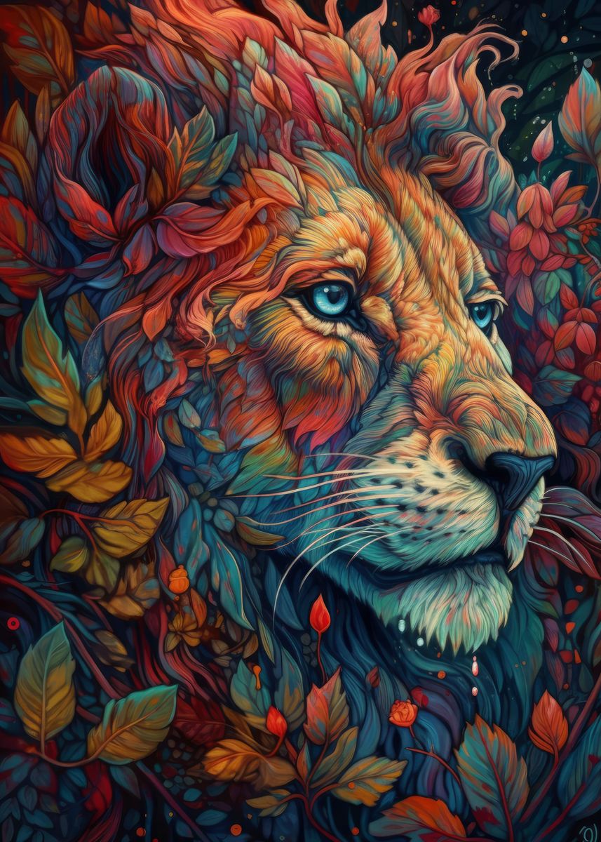 'Abstract Lion 01' Poster, picture, metal print, paint by KyzArt | Displate