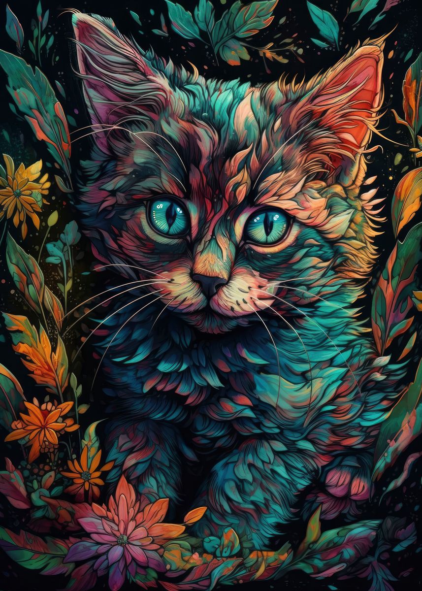 'Abstract Cat 03' Poster, picture, metal print, paint by KyzArt | Displate